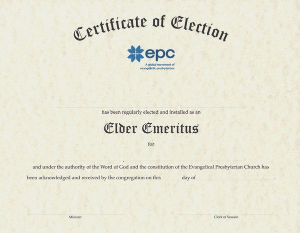 Certificate of Election for Elder Emeritus – EPC Resources