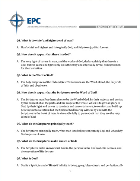 Larger Catechism (PDF Download) – EPC Resources