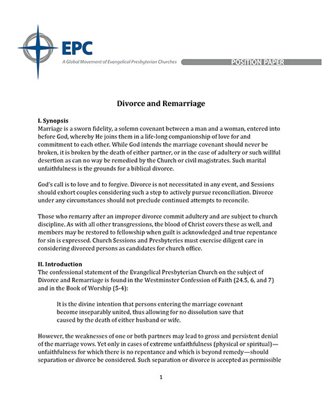 Position Paper on Divorce and Remarriage (PDF Download) – EPC Resources